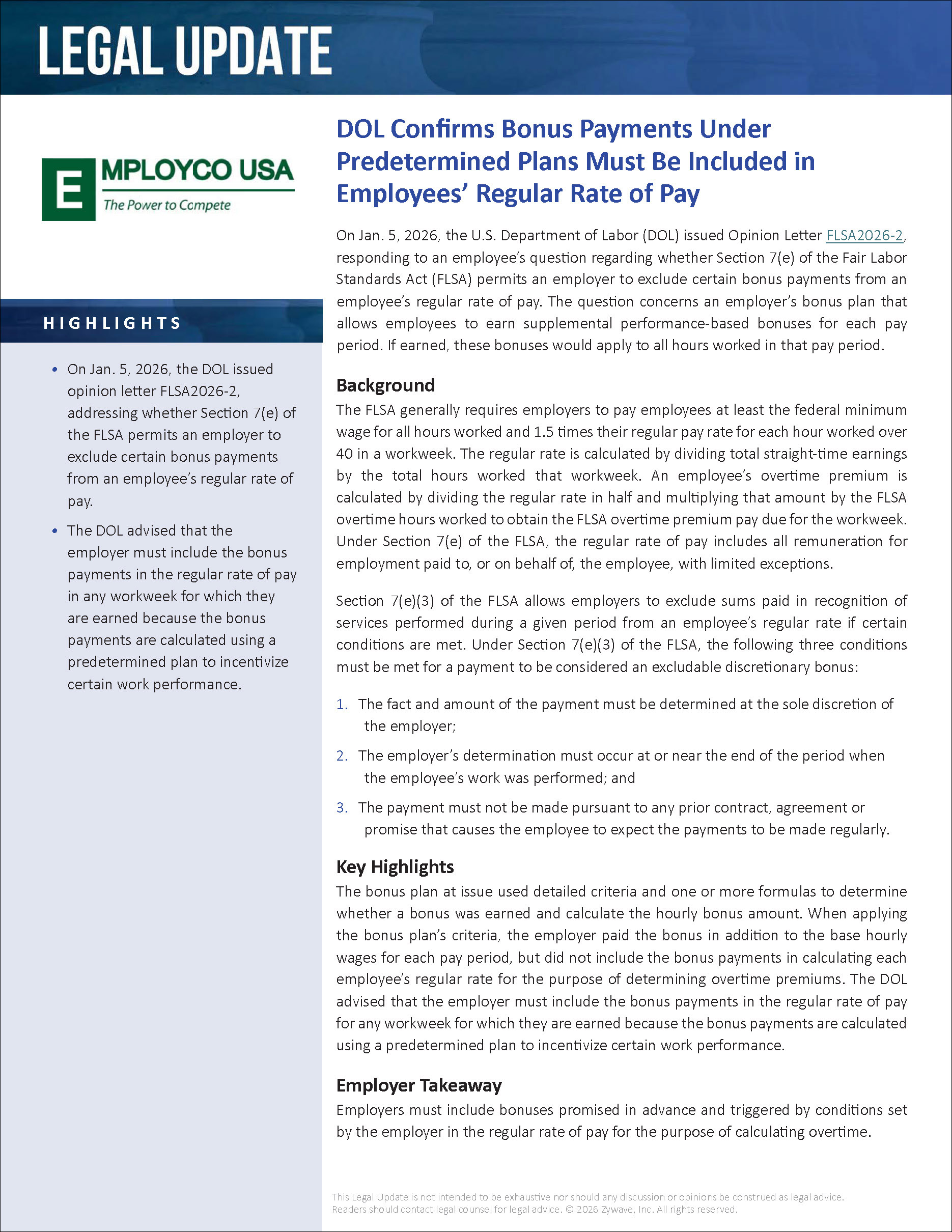 HR Newsletter: Bonus Payments Included in Regular Rate of Pay ...