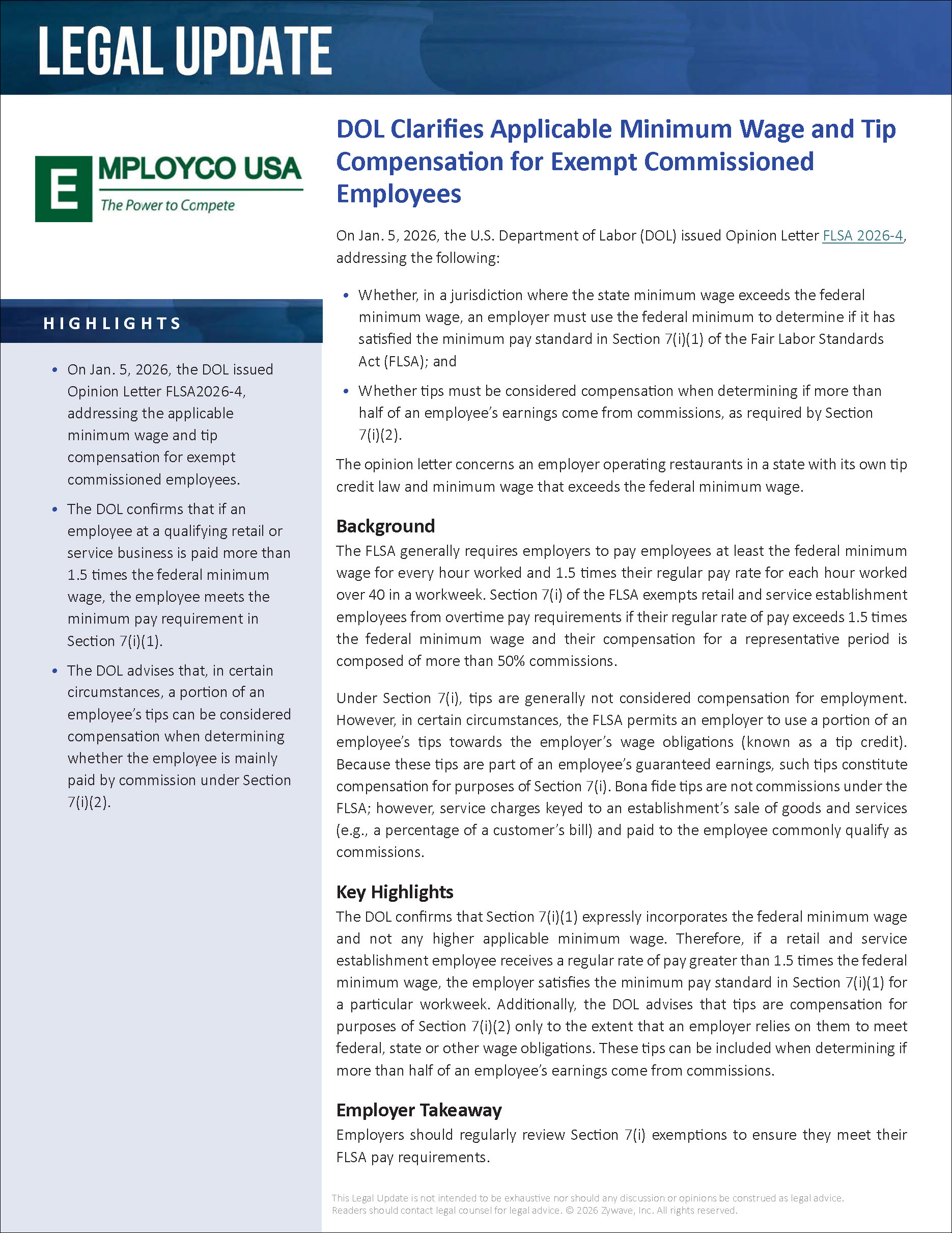 HR Newsletter: Minimum Wage and Tips - Employco Blog